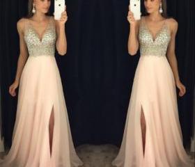 Prom Dress,modest Prom Dress, Sparkly Crystal Beaded V Neck Open Back ...