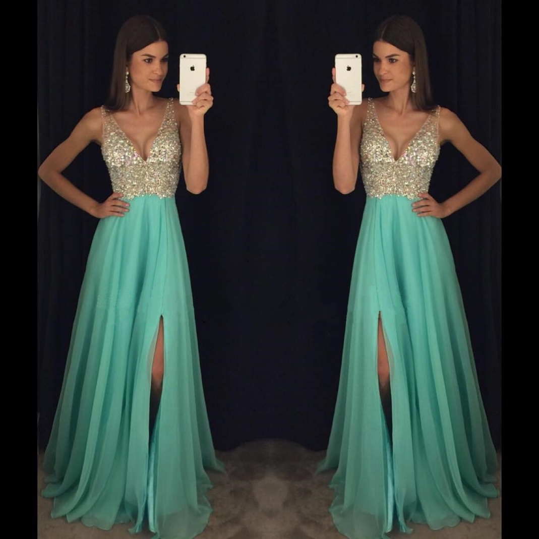 Prom Dress,modest Prom Dress, Sparkly Crystal Beaded V Neck Open Back ...