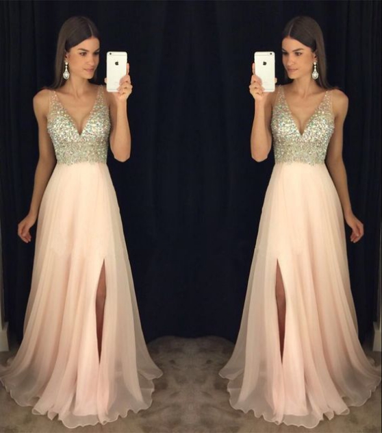 Prom Dress,modest Prom Dress, Sparkly Crystal Beaded V Neck Open Back ...