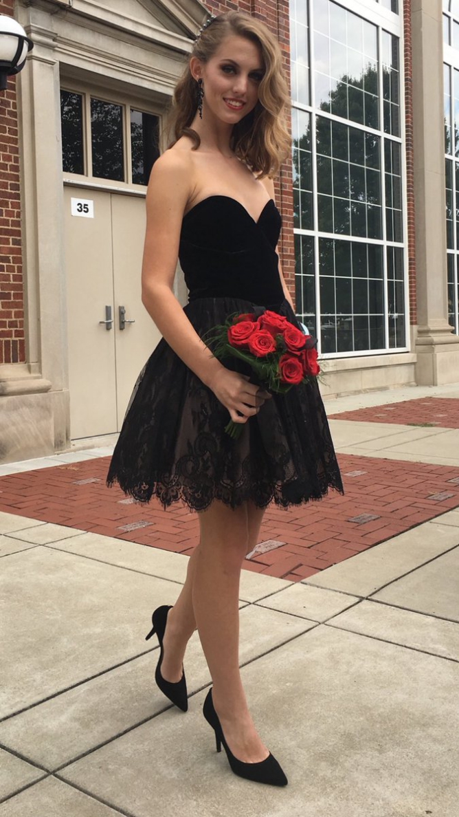 Cute Little Black Strapless Lace Prom Dress Homecoming Dress on Luulla