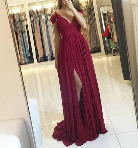 Burgundy Chiffon Long Prom Dress Burgundy Evening Dresses On Luulla